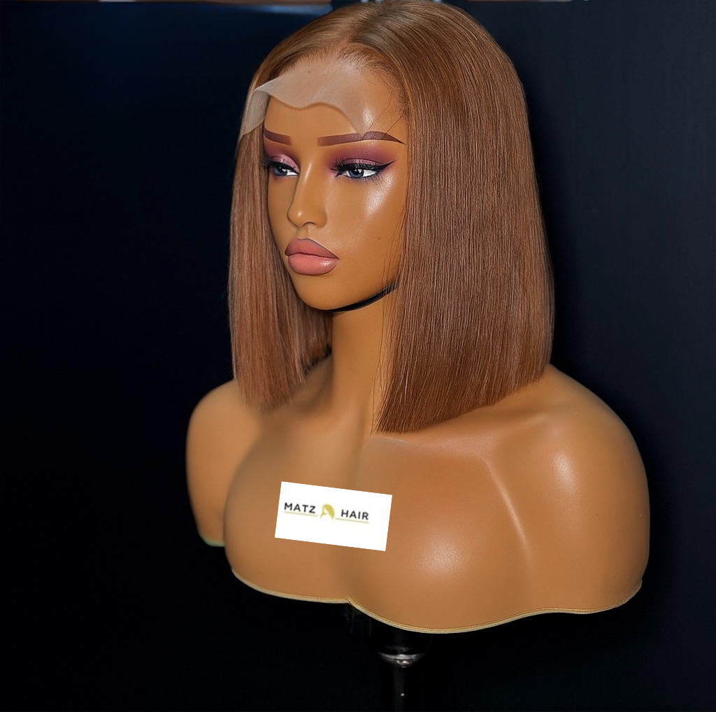 Color #4 Dark Brown Glueless Brazilian Double Drawn Bob Lace Wig, Pre ...